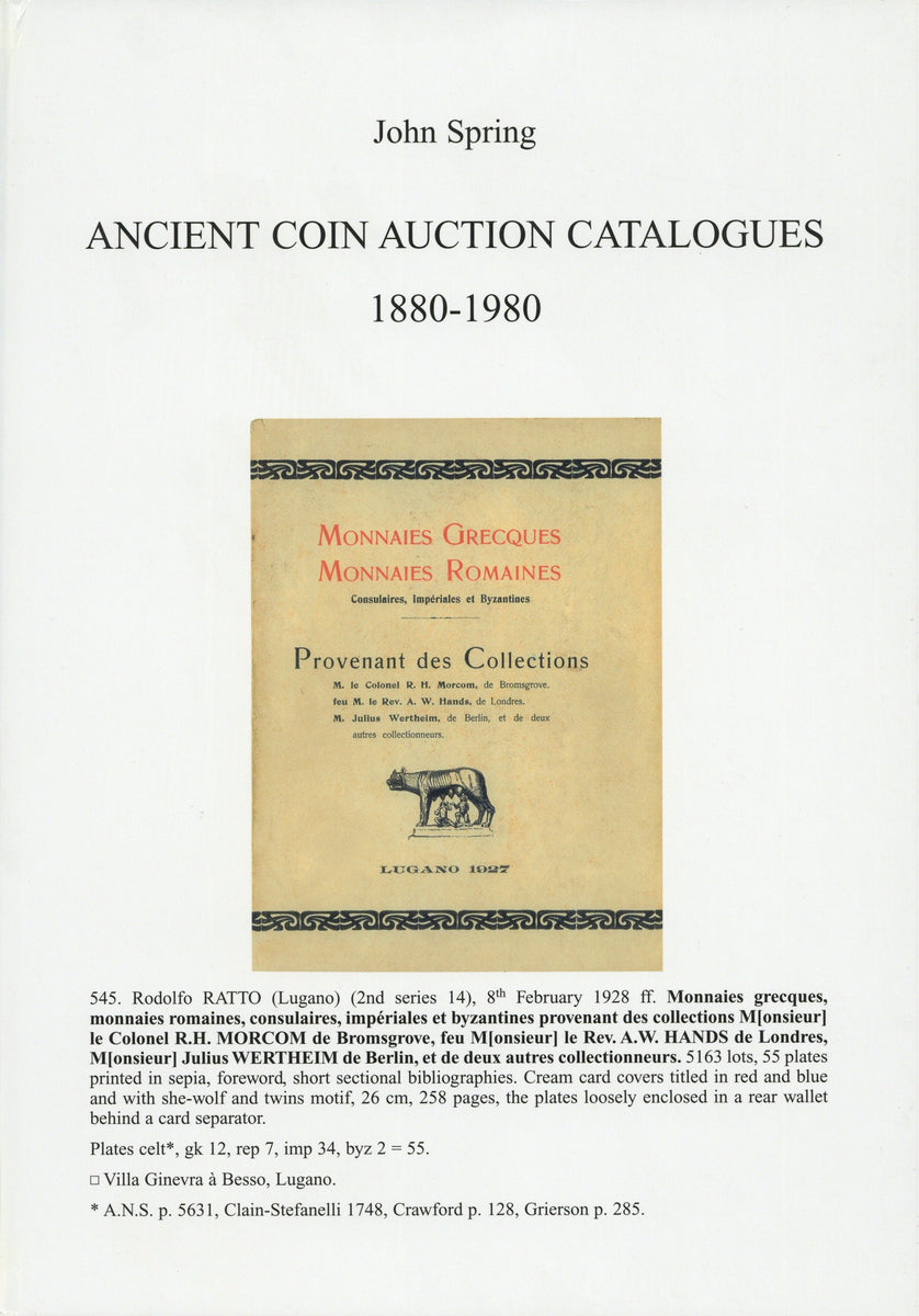 Ancient Numismatic Auction Catalogues 1880-1980 by Spring, J. – SPINK ...